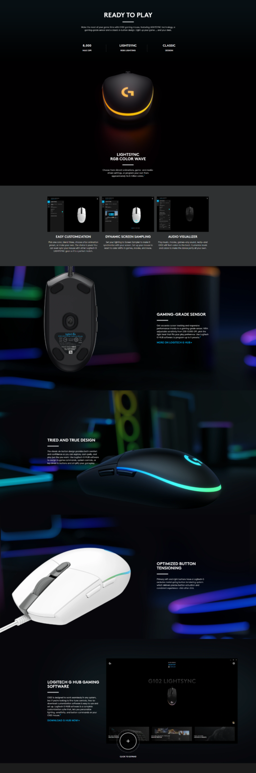 Logitech G102 LightSync Gaming Mouse - White