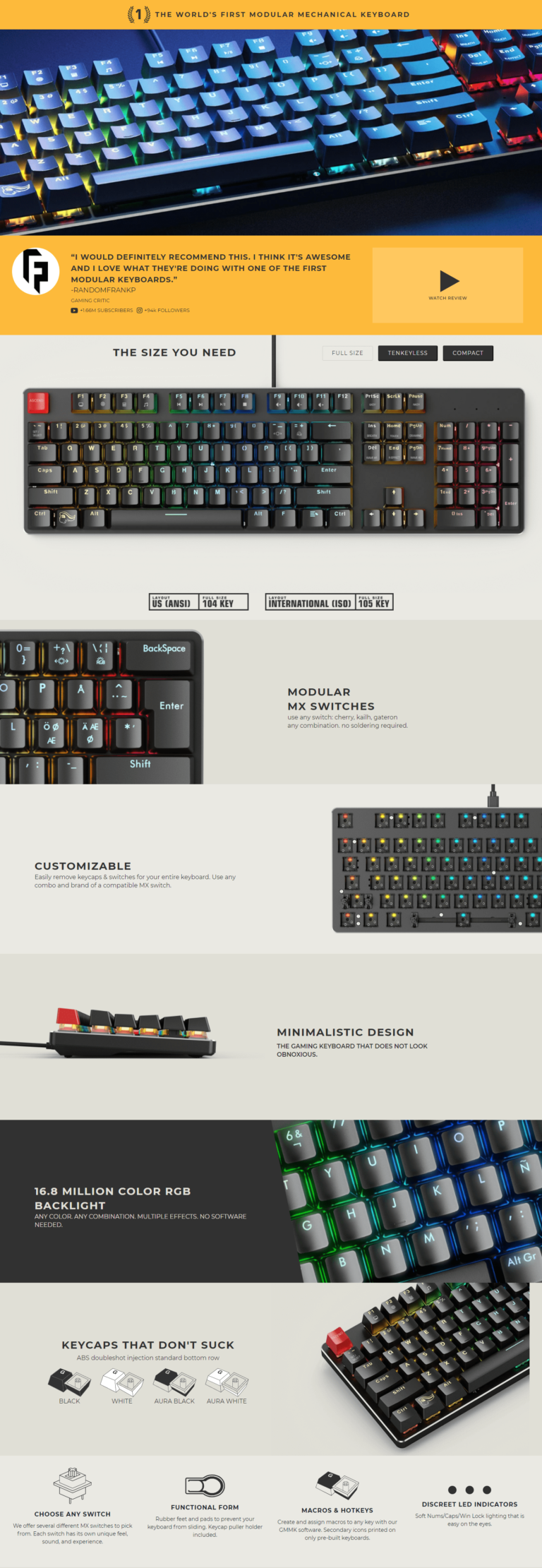 Glorious GMMK-BRN RGB Modular Mechanical Keyboard - Full Size - Brown ...