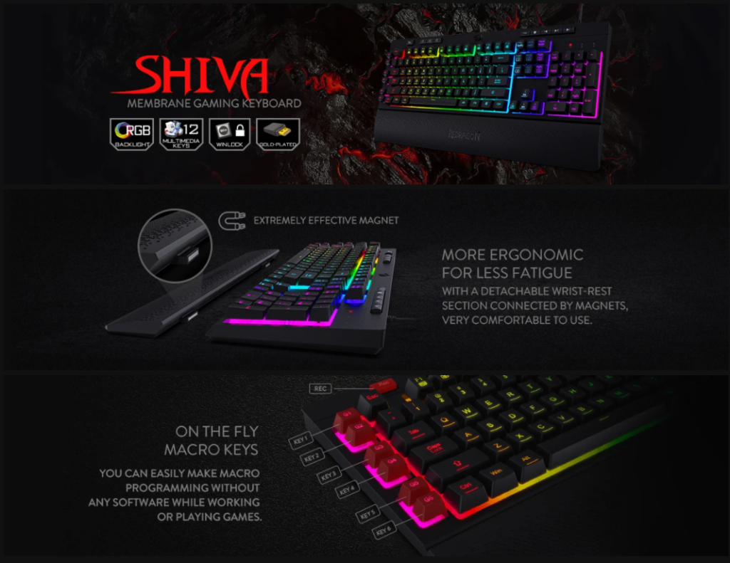 Redragon K512 Shiva RGB Backlit Membrane Gaming Keyboard - Tech Arc