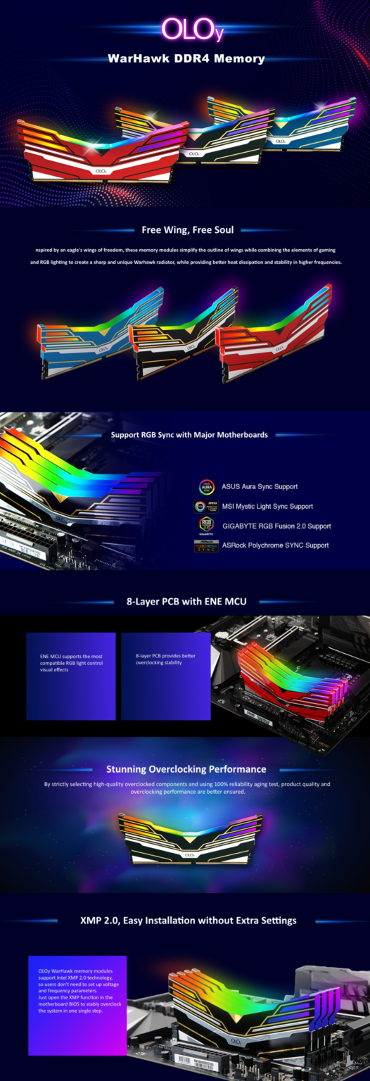 OLOy WarHawk 16GB 2 x 8GB RGB DDR4 3600 (PC4 28800) Desktop Memory