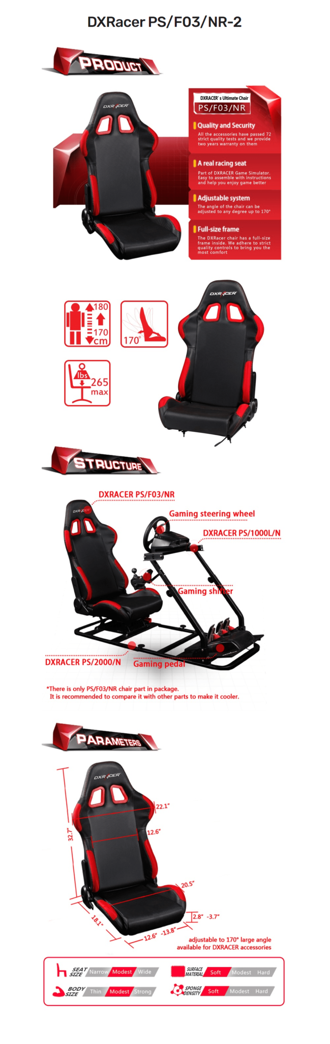 DXRacer Racing Simulator Gaming Chair - Black/Red