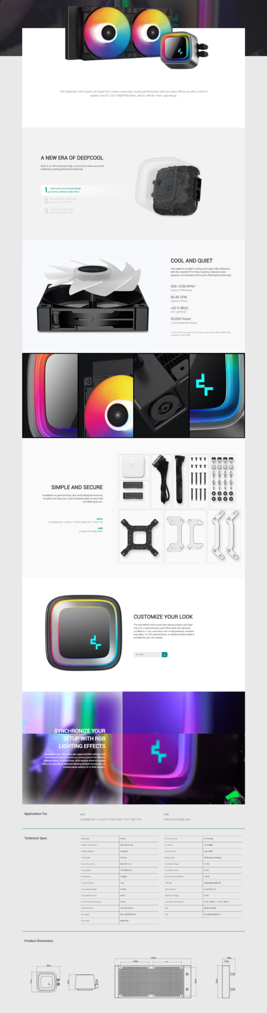 DeepCool LS520 High Performance Liquid CPU Cooler 240mm White