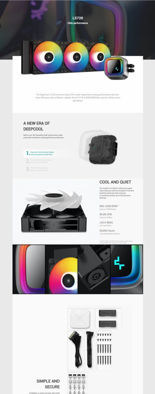 DeepCool LS720 360mm Elite performance CPU Liquid Cooler (White)