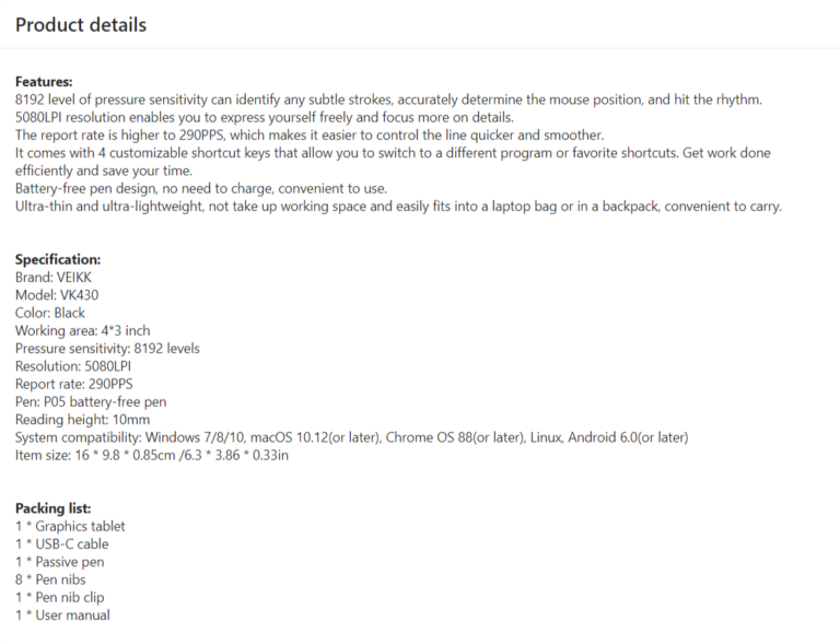 Veikk VK430 Graphic Tablet 4X3 Price in Pakistan