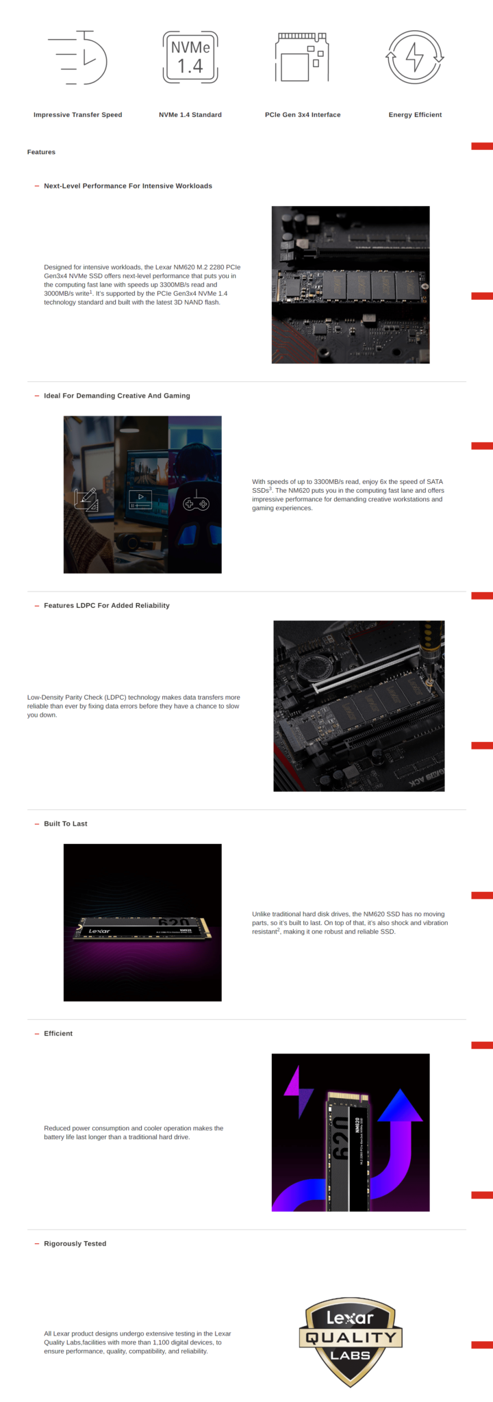 Lexar NM620 256GB M.2 2280 NVMe SSD