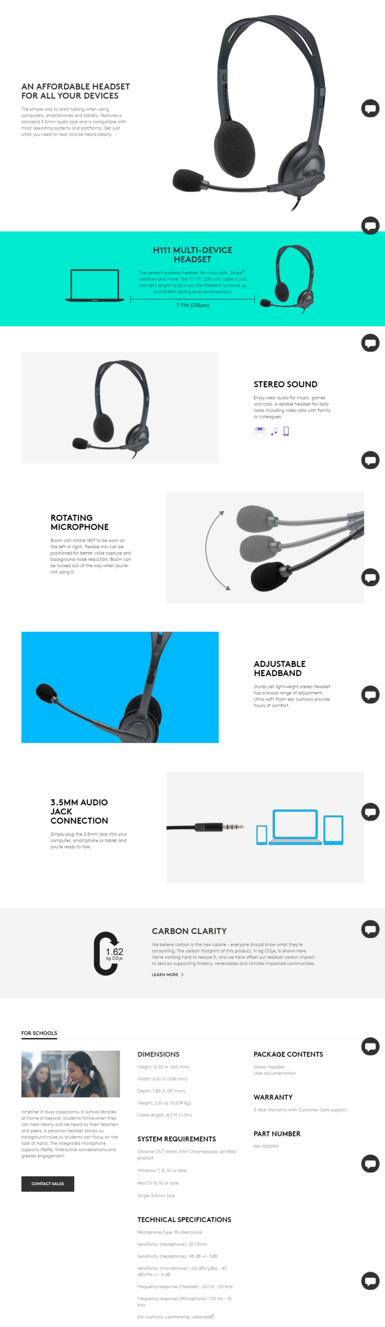 Logitech H111 Stereo 3.5mm Multi-Device Headset