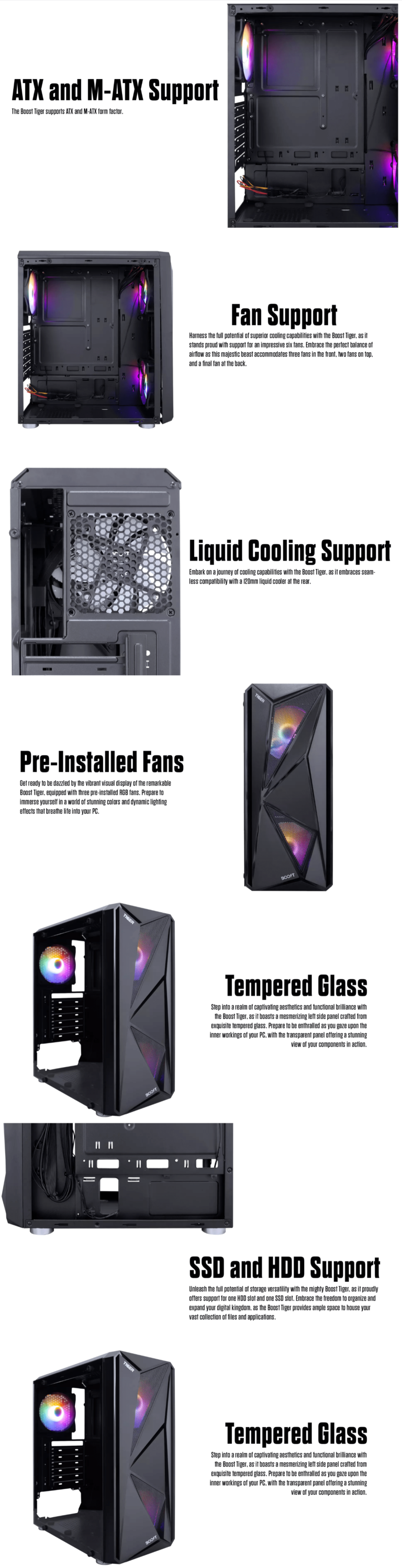 Boost Tiger RGB Mid-Tower ATX Case With 3 RGB Fans - Free Shipping