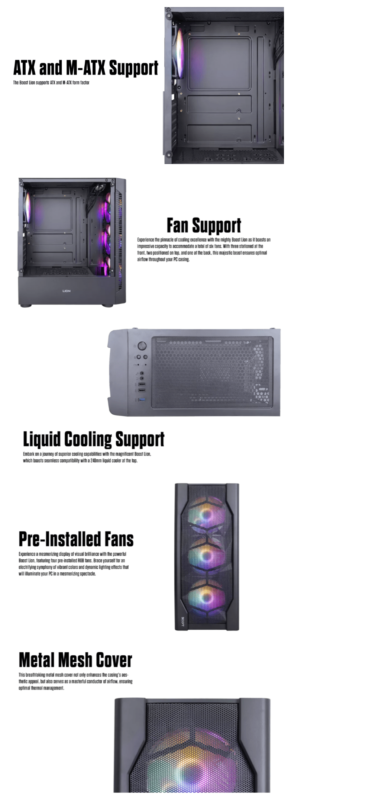 Boost Lion with 4 RGB Fan ATX Gaming Case Black