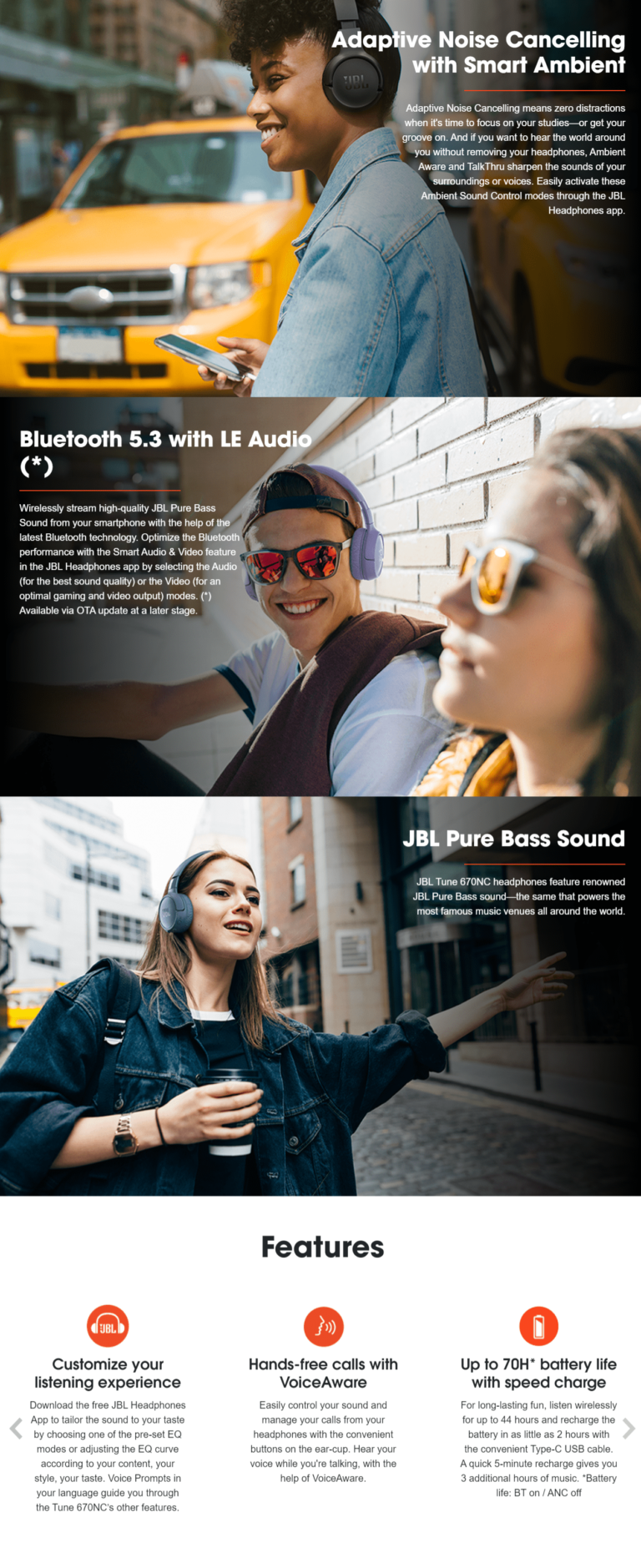 JBL Tune 670NC Adaptive Noise Cancelling Wireless On-Ear Headphones - Black