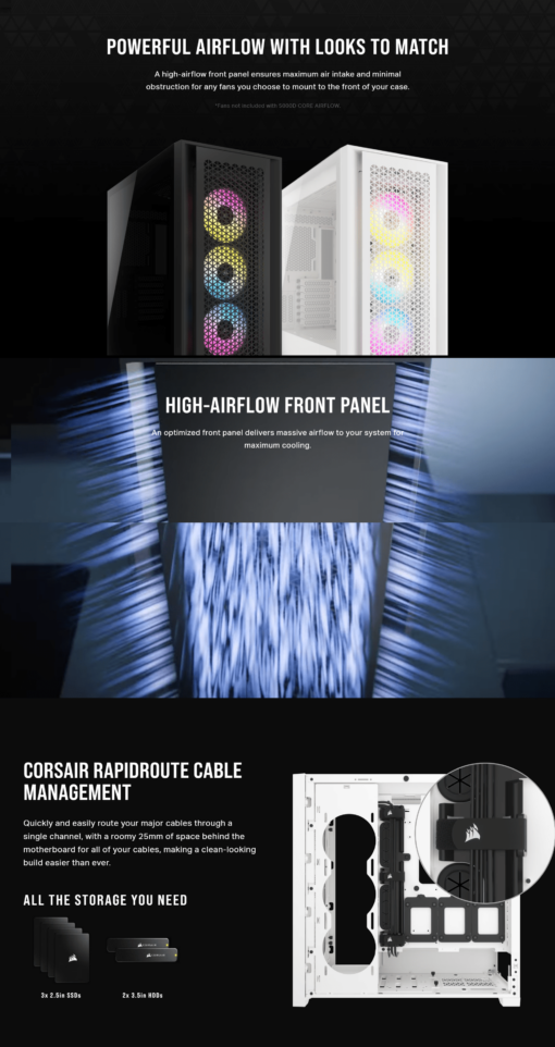 CORSAIR 5000D CORE Airflow Mid Tower PC Case – Black