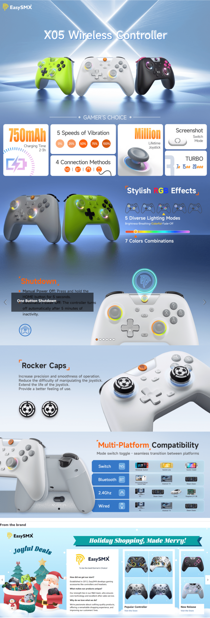 EasySMX X05 RGB Wireless Controller Gamepad - Oyster White