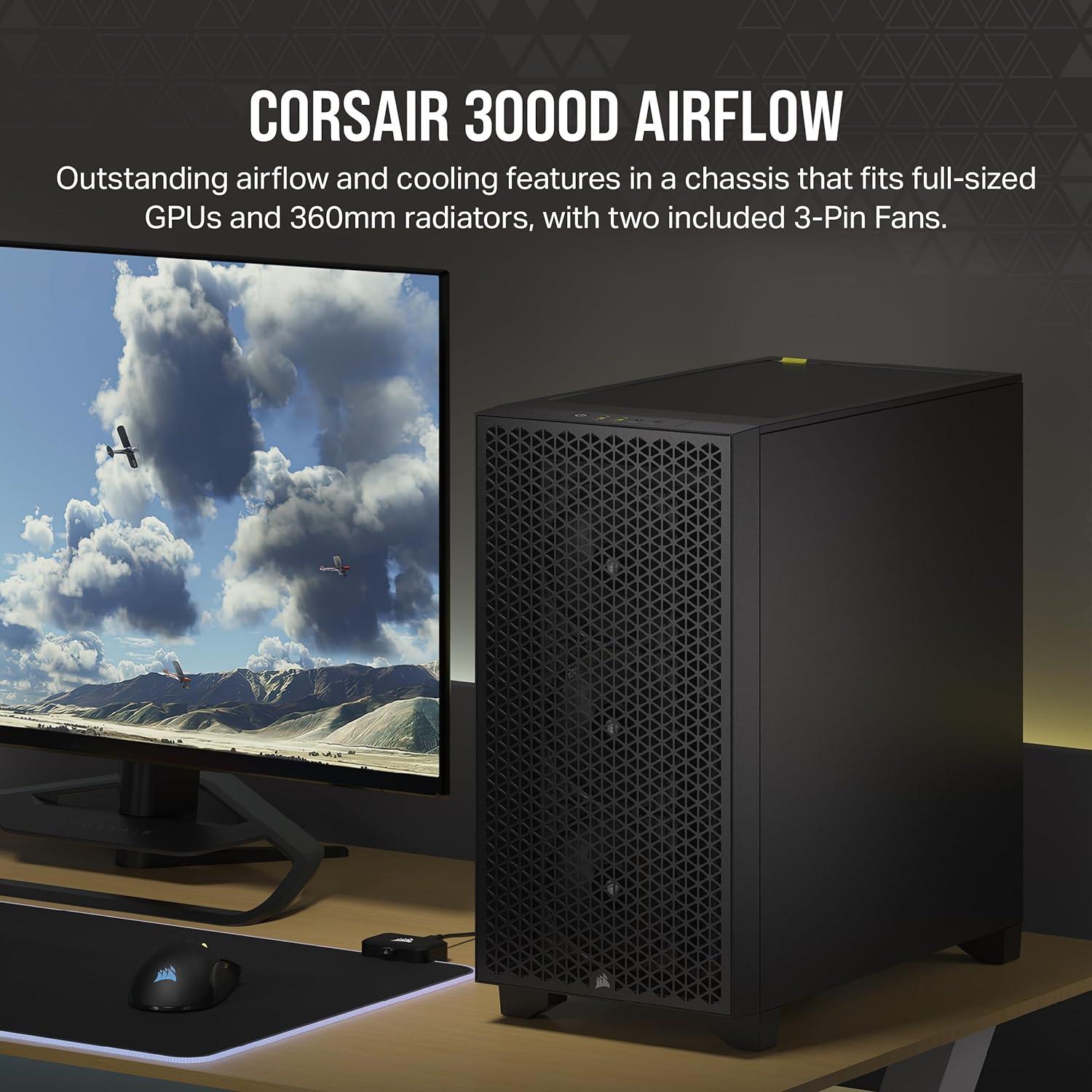 Corsair 3000D Airflow Mid-Tower PC Case – 2x Fans